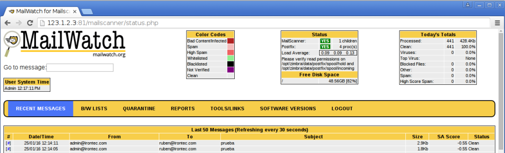 Mejorando nuestro servidor Zimbra (2/2): MailWatch